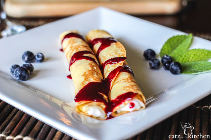 Creme-Filled Crepes with Brown Sugar Berry Syrup - Catz in the Kitchen