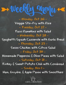 Weekly Menu for the week of Oct 26th - Catz in the Kitchen