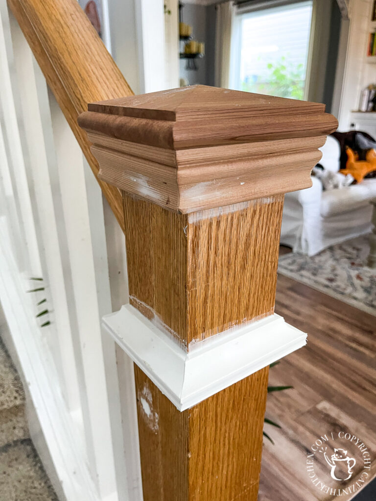 DIY $20 Newel Post Makeover - Catz in the Kitchen