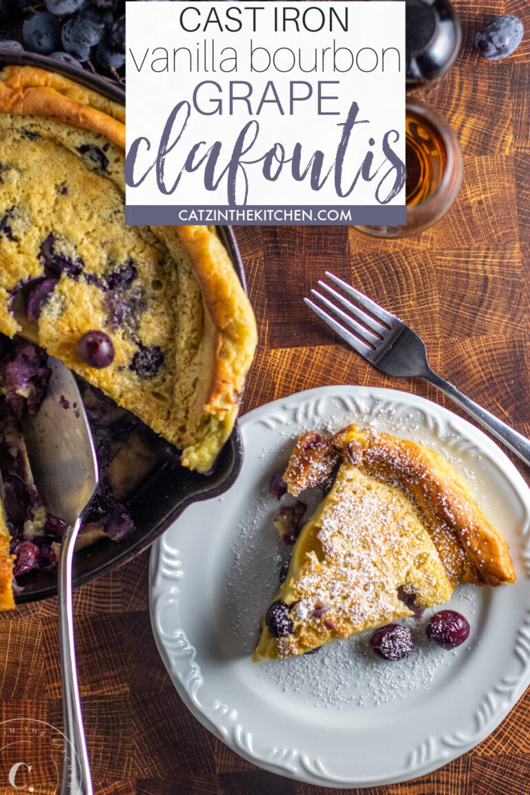 Cast Iron Vanilla Bourbon Grape Clafoutis - Catz in the Kitchen